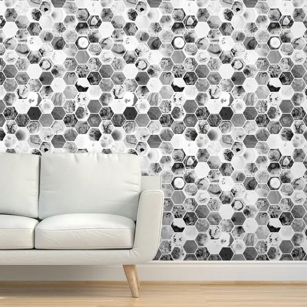 Spoonflower Black Grey Cheater B W Hexagon Hexies Traditional Wallpaper