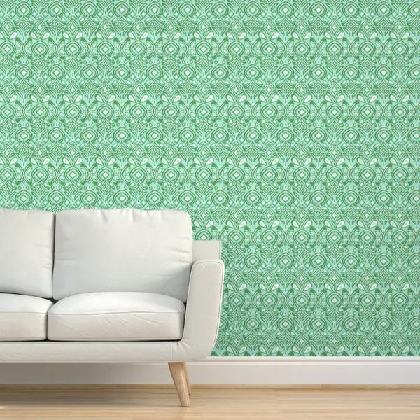 Spoonflower Flower Green Modern Abstract Mint Colourful Traditional Wallpaper