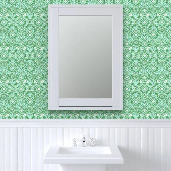 Spoonflower Flower Green Modern Abstract Mint Colourful Traditional Wallpaper