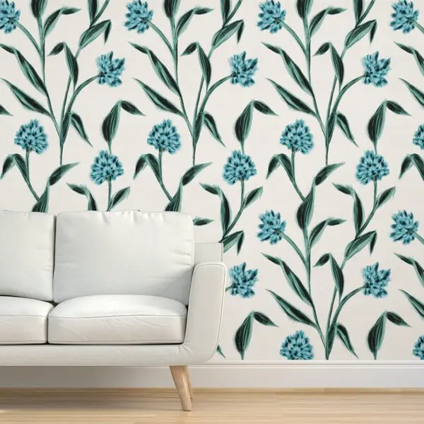 Spoonflower Jade Carnation 100% Natural Sisal Grasscloth Wallcovering