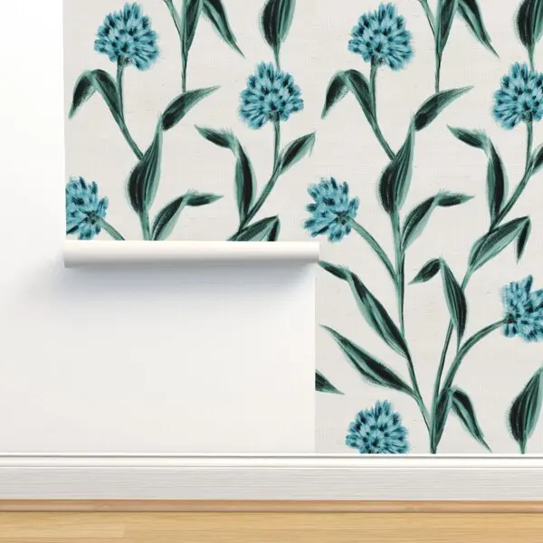 Spoonflower Jade Carnation 100% Natural Sisal Grasscloth Wallcovering