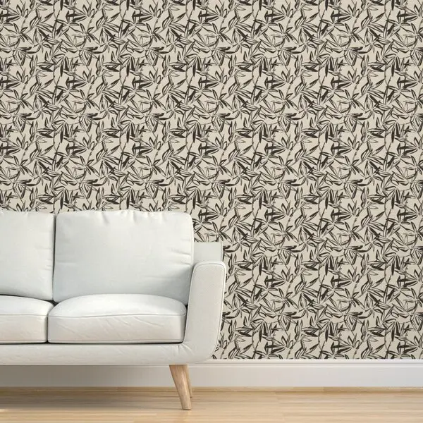 Spoonflower Junglia Charcoal 100% Natural Sisal Grasscloth Wallcovering
