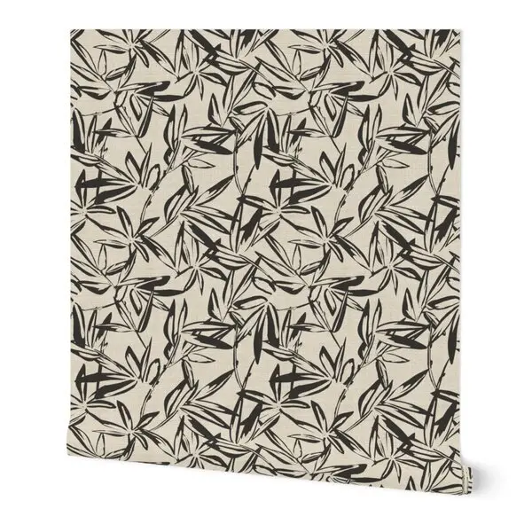 Spoonflower Junglia Charcoal 100% Natural Sisal Grasscloth Wallcovering