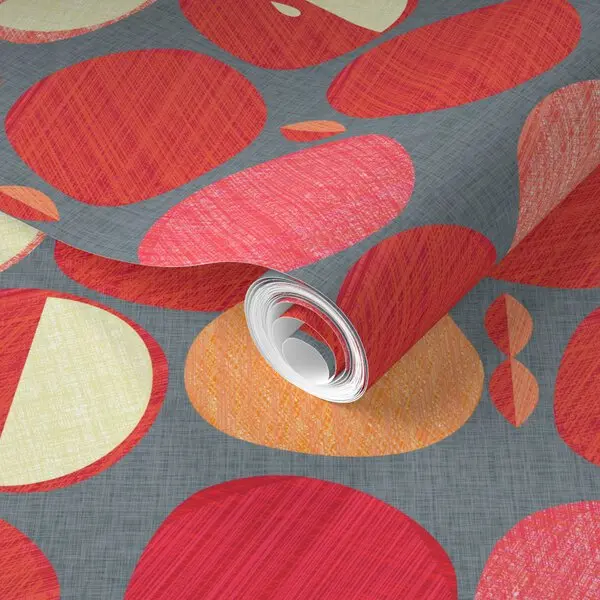 Spoonflower Red Apples Golden Pears Fruit Retro Leaf Custom Removable Wallpaper - Red,gray,blue