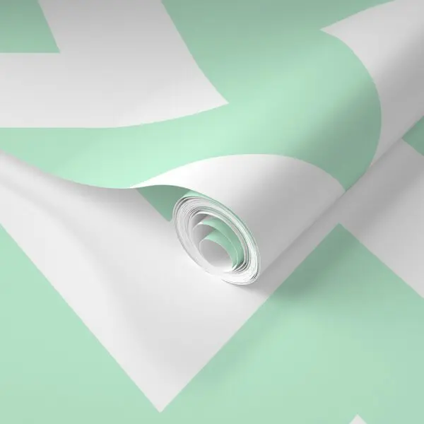 Spoonflower Chevron Ice Mint Green Custom Pre-pasted Wallpaper - Green,white,mint
