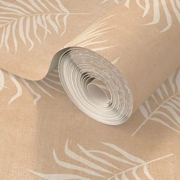Spoonflower Palm Fronds Bone On Sandy Beige 100% Natural Sisal Grasscloth Wallcovering - Tan,beige