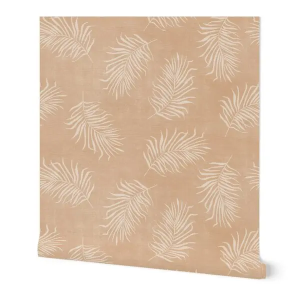 Spoonflower Palm Fronds Bone On Sandy Beige 100% Natural Sisal Grasscloth Wallcovering