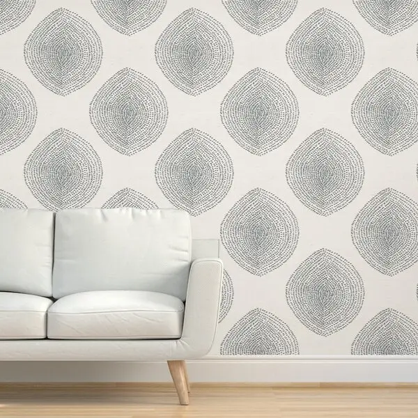 Spoonflower Jumbo Stripy Boho Drop Navy On White 100% Natural Sisal Grasscloth Wallcovering - Blue,white,navy
