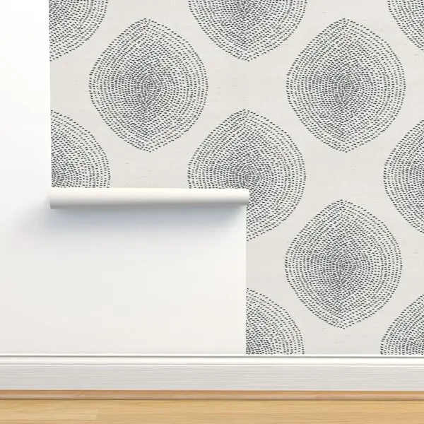 Spoonflower Jumbo Stripy Boho Drop Navy On White 100% Natural Sisal Grasscloth Wallcovering - Blue,white,navy