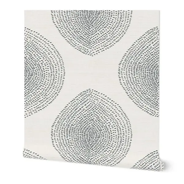 Spoonflower Jumbo Stripy Boho Drop Navy On White 100% Natural Sisal Grasscloth Wallcovering - Blue,white,navy