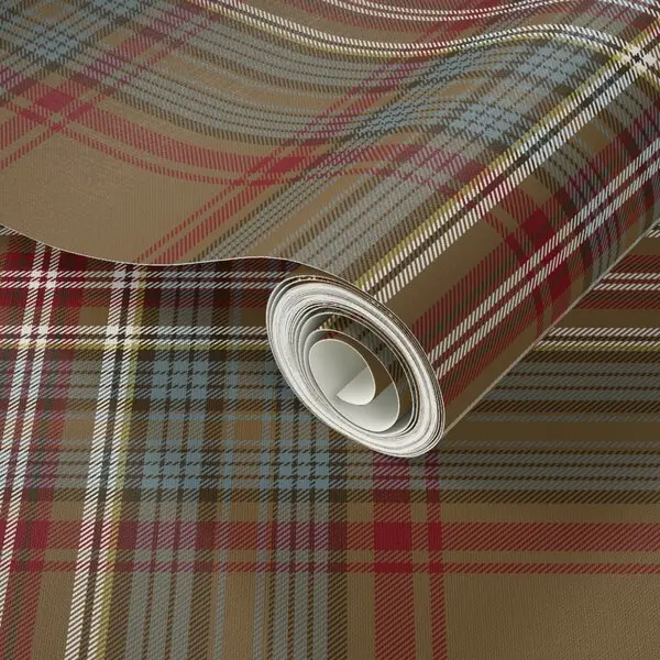 Spoonflower Plaid Red Brown Light Blue Tan Tartan Scottish Traditional Wallpaper - Brown,gray,pink
