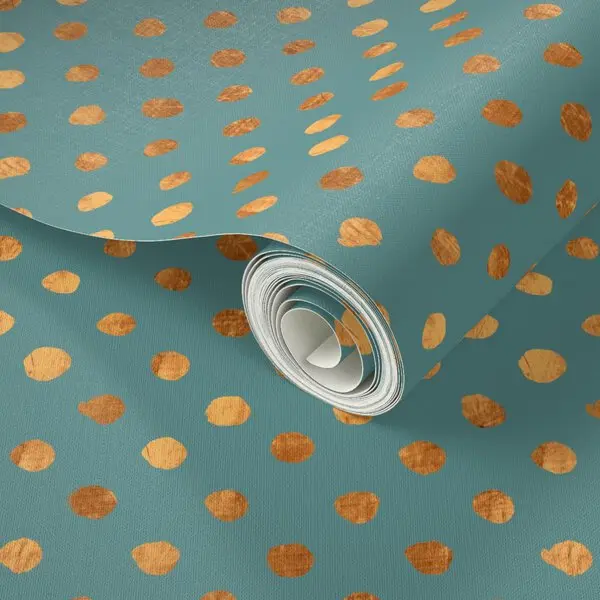 Spoonflower Dot Polka Dots Teal Orange Custom Removable Wallpaper - Teal,orange,brown
