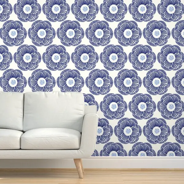 Spoonflower Flower Modern Hand Drawn Custom Pre-pasted Wallpaper