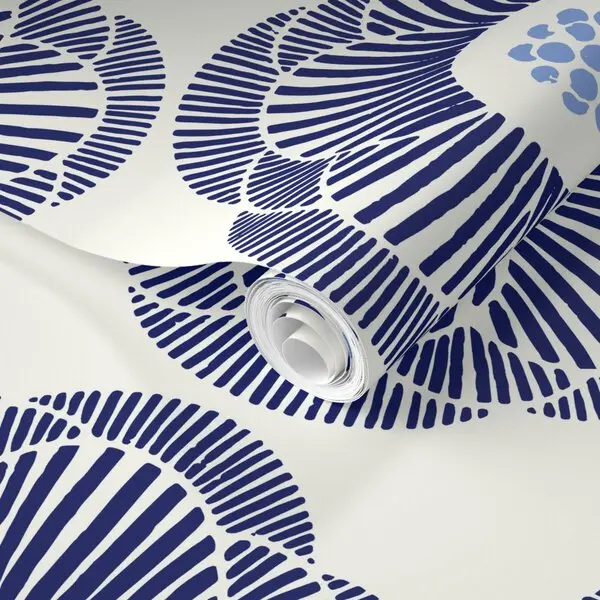 Spoonflower Flower Modern Hand Drawn Custom Pre-pasted Wallpaper - Blue