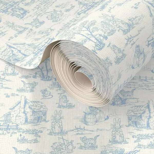 Spoonflower Peter Rabbit Toile 100% Natural Sisal Grasscloth Wallcovering - Blue,gray