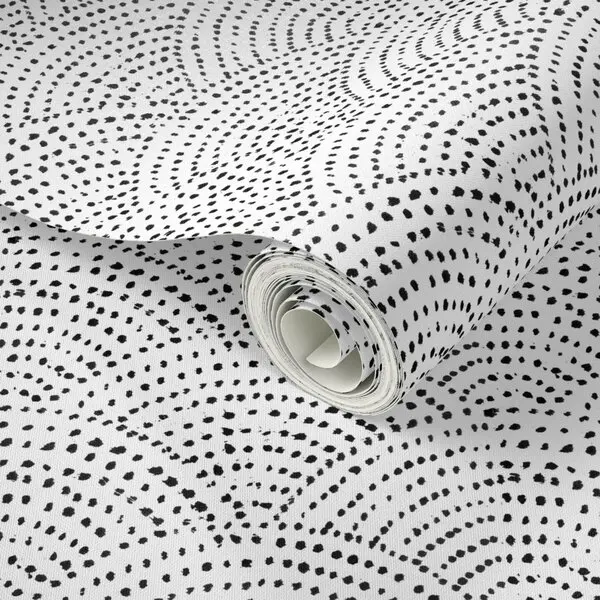 Spoonflower Ink Dots Scales Waves Monochrome Black White Custom Pre-pasted Wallpaper - White,black,gray