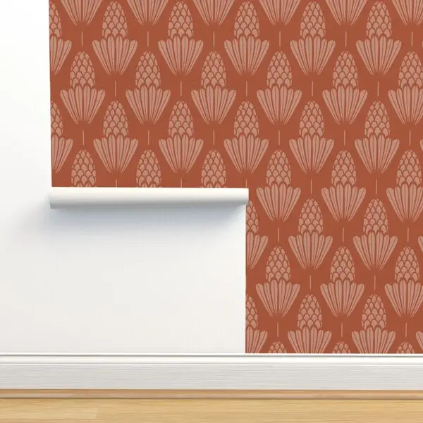 Spoonflower Pickerel Weed In Rust 100% Natural Sisal Grasscloth Wallcovering - Red