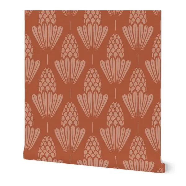Spoonflower Pickerel Weed In Rust 100% Natural Sisal Grasscloth Wallcovering - Red