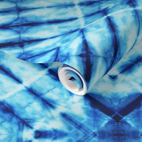 Spoonflower Blue Tie Dye Shibori Dyeing Hippie Indigo Custom Removable Wallpaper - Blue,indigo