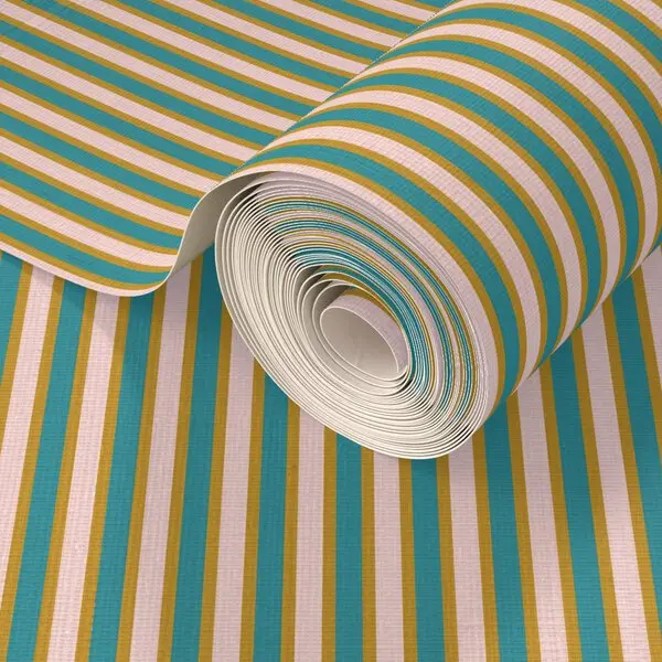 Spoonflower Petal Joy Narrow Ribbons Of Mustard With Candy And 100% Natural Sisal Grasscloth Wallcovering - Yellow