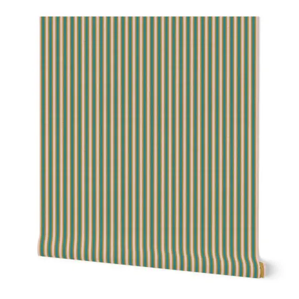 Spoonflower Petal Joy Narrow Ribbons Of Mustard With Candy And 100% Natural Sisal Grasscloth Wallcovering - Yellow