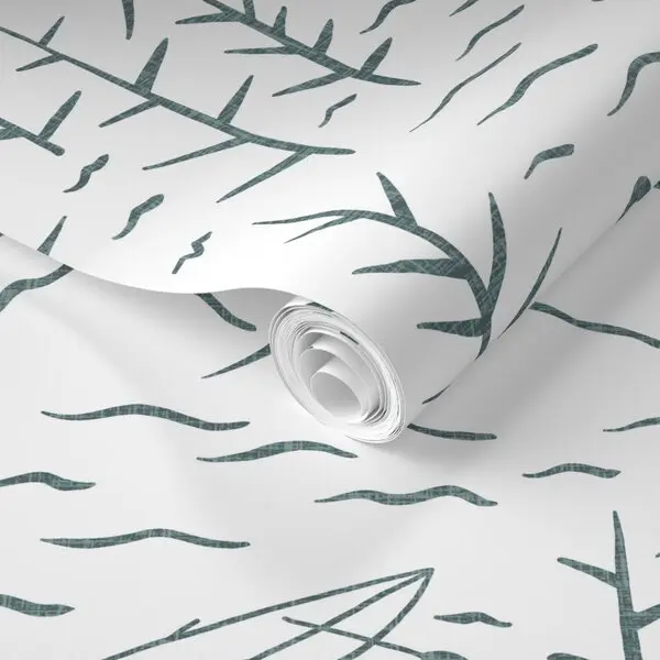 Spoonflower White Woodland Sage After Lake Boat Custom Pre-pasted Wallpaper - White,gray