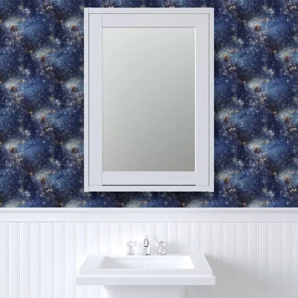 Spoonflower Space Big Dipper Night Sky Stars Blue Custom Removable Wallpaper