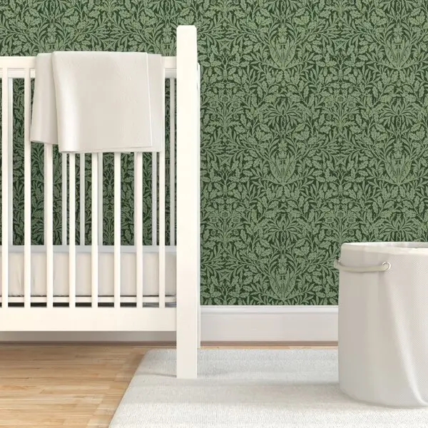 Spoonflower Leaves Holiday Christmas Ivy Seasonal Noel Custom Pre-pasted Wallpaper - Green