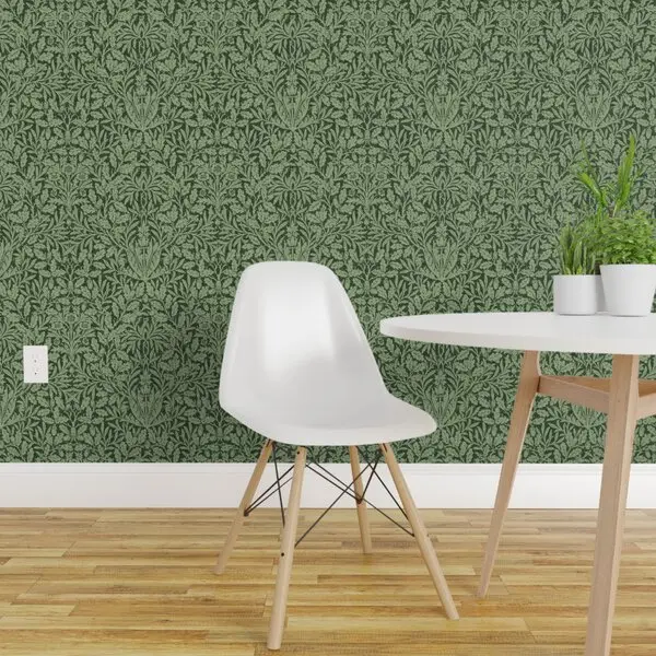 Spoonflower Leaves Holiday Christmas Ivy Seasonal Noel Custom Pre-pasted Wallpaper - Green