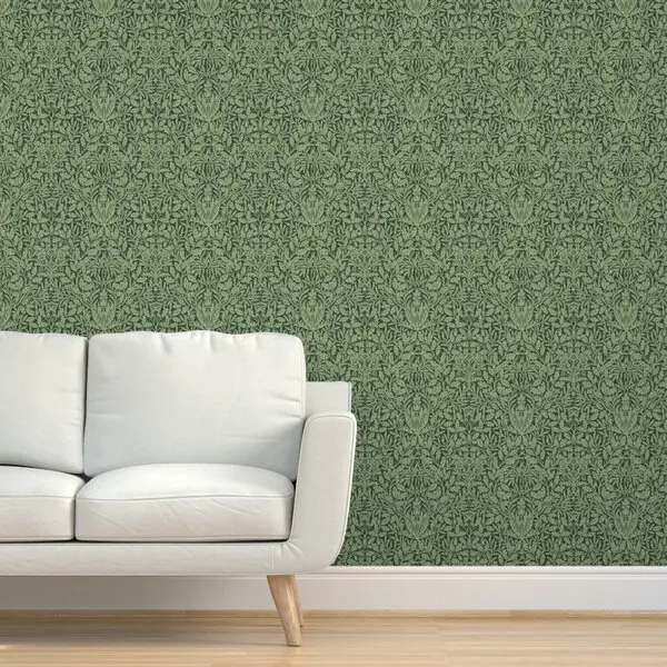 Spoonflower Leaves Holiday Christmas Ivy Seasonal Noel Custom Pre-pasted Wallpaper - Green