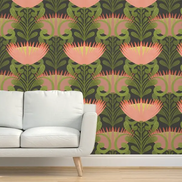 Spoonflower King Protea On 100% Natural Sisal Grasscloth Wallcovering