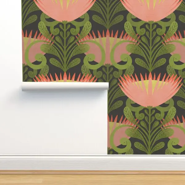 Spoonflower King Protea On 100% Natural Sisal Grasscloth Wallcovering