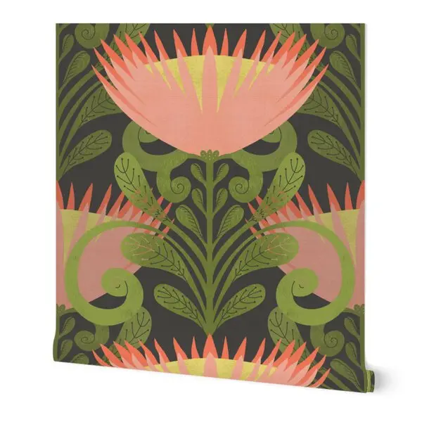 Spoonflower King Protea On 100% Natural Sisal Grasscloth Wallcovering