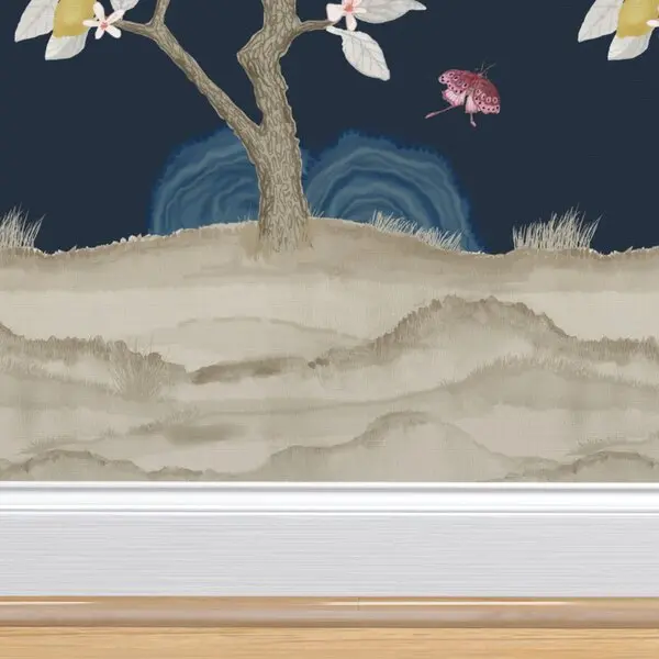 Spoonflower Navy Lemon Tree 100% Natural Sisal Grasscloth Wallcovering