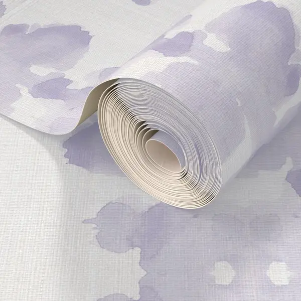 Spoonflower Lavender Inkblot Purple Paint Ink 100% Natural Sisal Grasscloth Wallcovering - Gray,purple