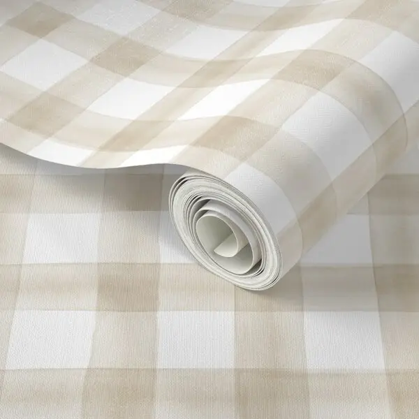 Spoonflower Watercolor Plaid Beige Check Khaki Custom Removable Wallpaper - Gray