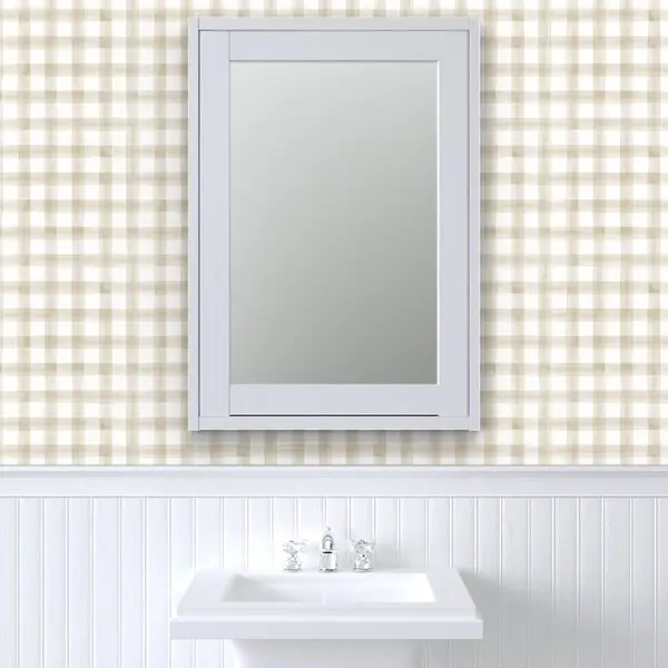 Spoonflower Watercolor Plaid Beige Check Khaki Custom Removable Wallpaper - Gray