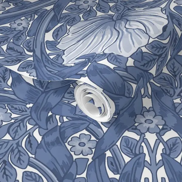 Spoonflower Pimpernel White Floral Damask Flowers Traditional Wallpaper