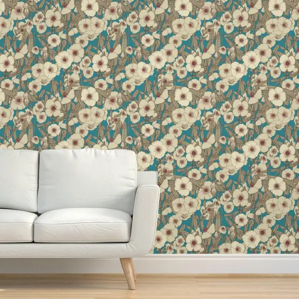 Spoonflower Pink Cloud Lagoon 100% Natural Sisal Grasscloth Wallcovering