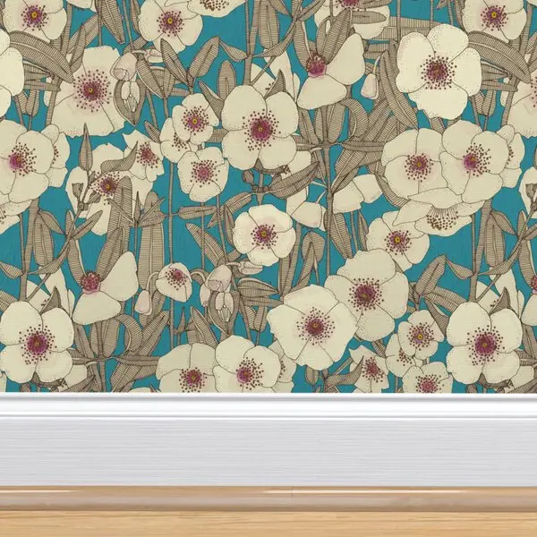 Spoonflower Pink Cloud Lagoon 100% Natural Sisal Grasscloth Wallcovering