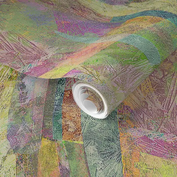 Spoonflower Lavender Orchid Aqua Multicolor Rainbow Past Traditional Wallpaper - Green,orange