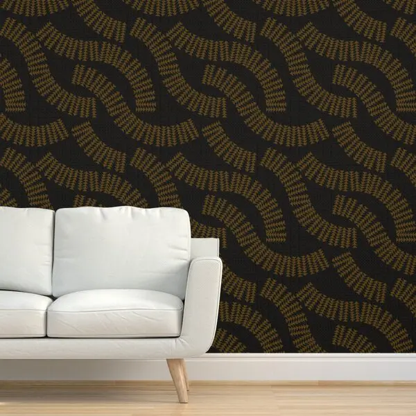 Spoonflower Kapa Waves Gold 100% Natural Sisal Grasscloth Wallcovering