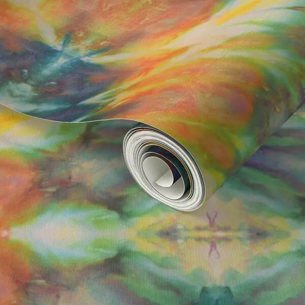Spoonflower Tie Dye Multicolor Red Blue Purple Custom Pre-pasted Wallpaper - Gray,orange,sage