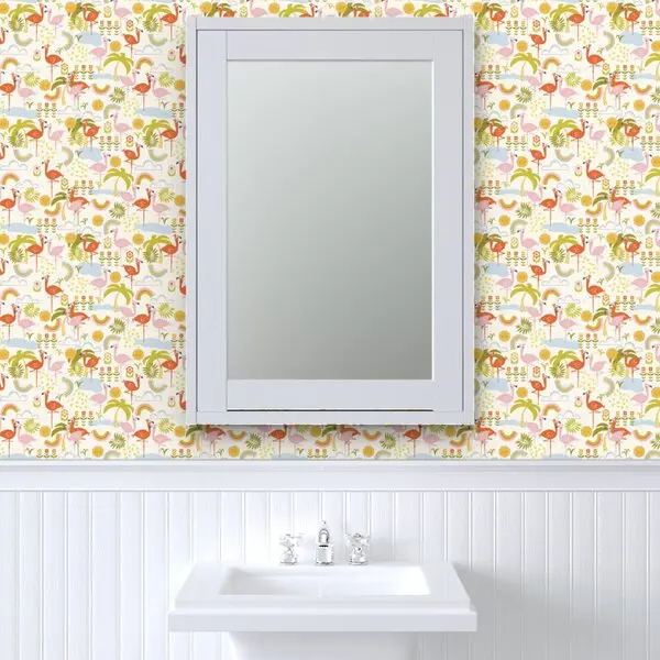Spoonflower Birds Summer Beach Flamingo Tropical Scandinavian Custom Pre-pasted Wallpaper - Brown,gray