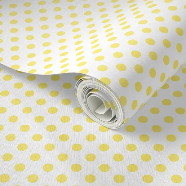 Spoonflower Polka Dots Lemon Yellow Custom Pre-pasted Wallpaper - Yellow,gray,green