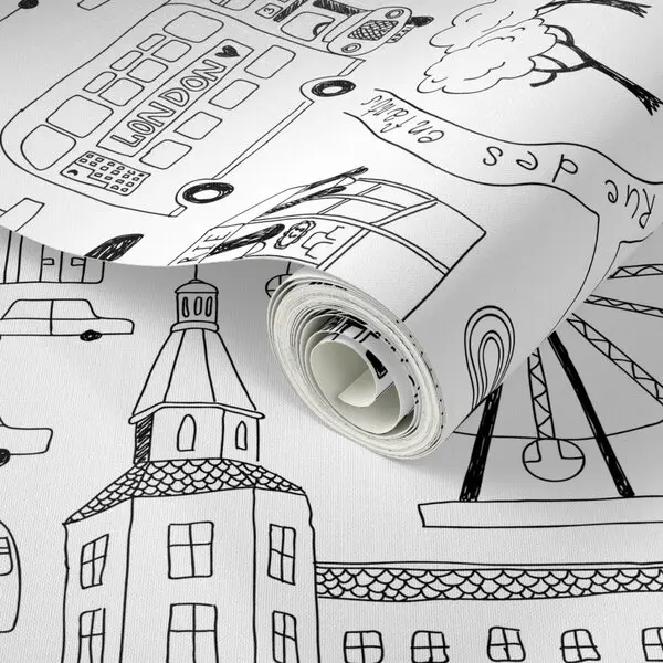 Spoonflower Architecture House Europe London Paris Venice Custom Removable Wallpaper - Black,white,gray