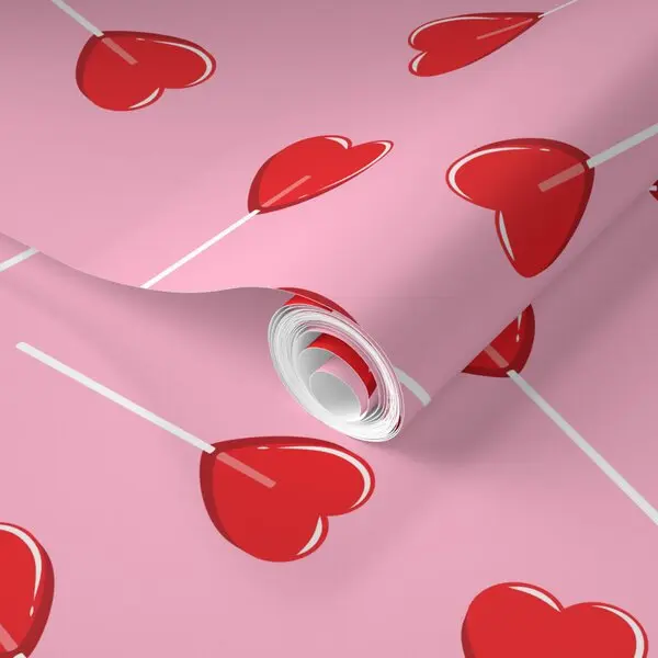 Spoonflower Heart Red Pink Valentines Hearts Day Custom Pre-pasted Wallpaper - Pink,red,brown