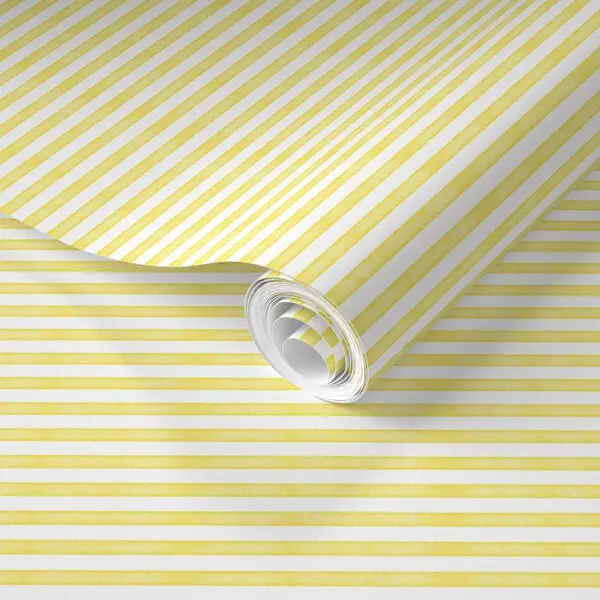 Spoonflower Yellow Stripes Watercolor Custom Pre-pasted Wallpaper - Yellow,gray