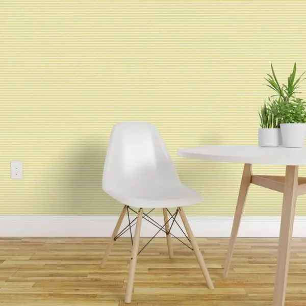 Spoonflower Yellow Stripes Watercolor Custom Removable Wallpaper - Yellow,gray