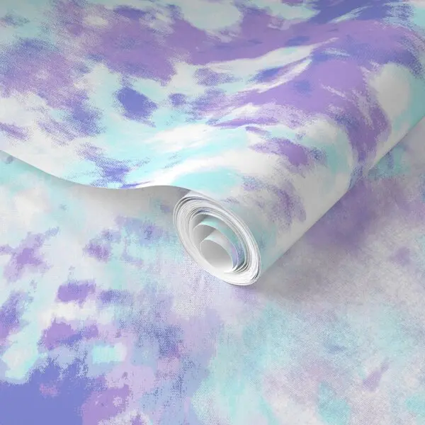 Spoonflower White Bright Purple Abstract Light Blue Pastel Custom Pre-pasted Wallpaper - Blue,purple